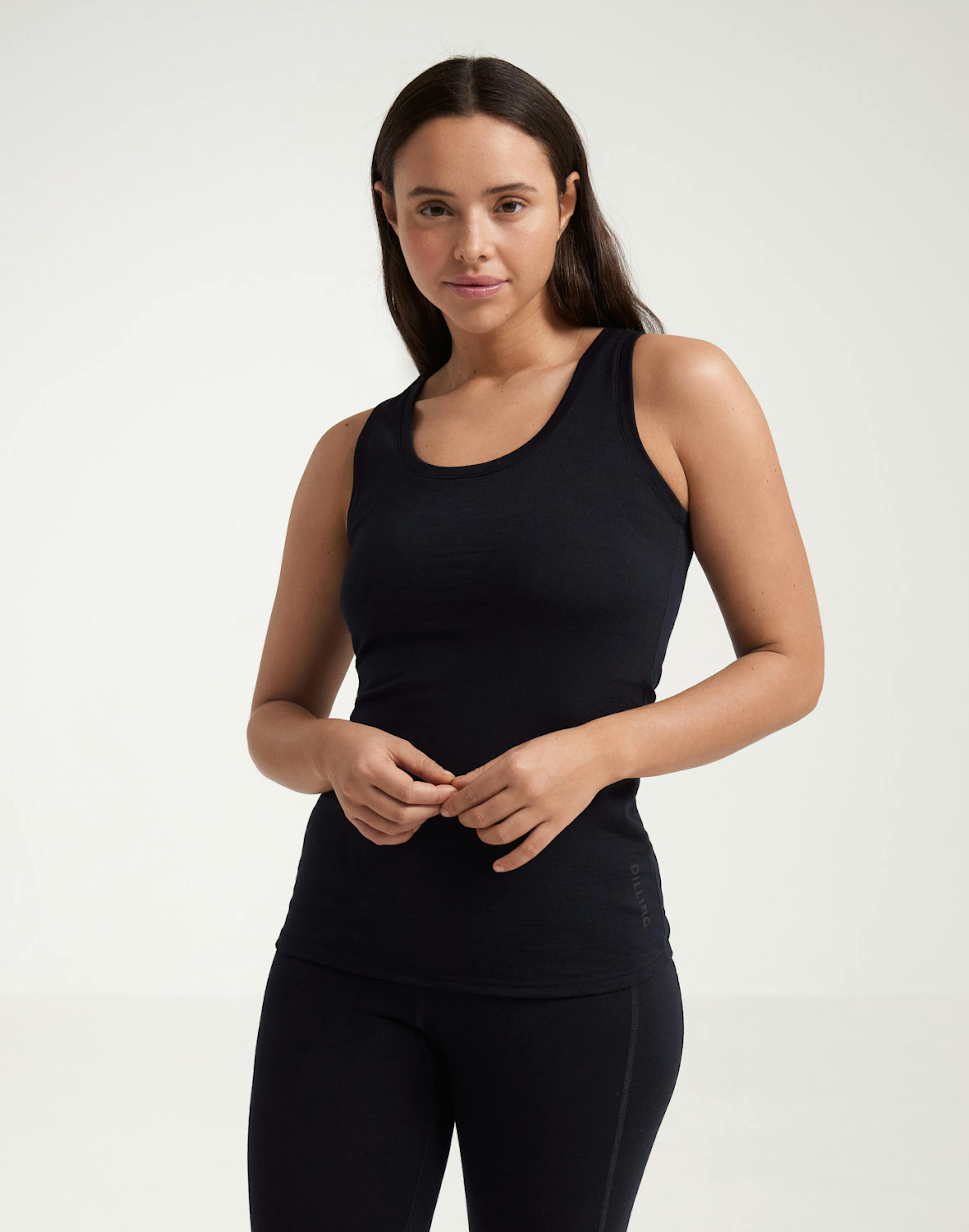 Damen Merino Tank Top mit Ringerrücken - Schwarz - Dilling